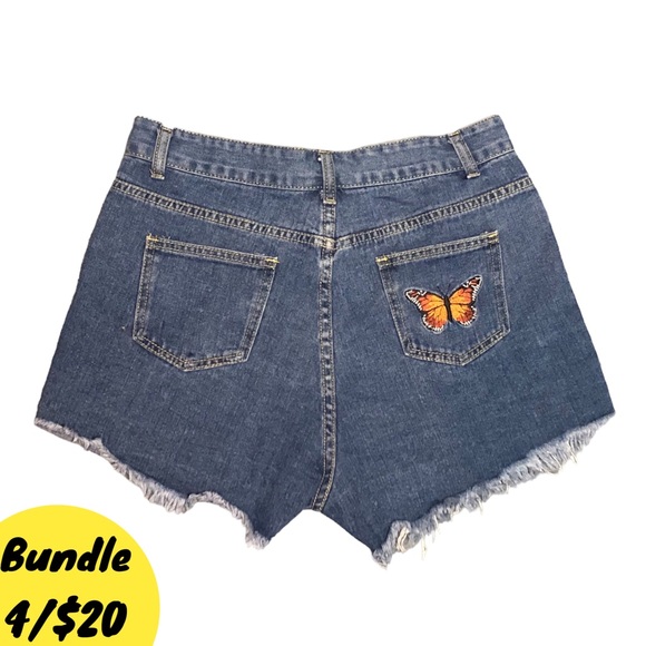 SHEIN | Shorts | Monarch Butterfly Embroidered Pocket Distressed ...